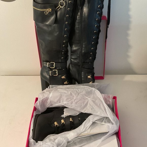 Shoes | Thigh High Elira High Block Heel Bootsnew | Poshmark